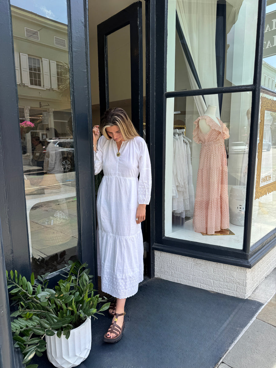 Mackenzie Maxi Dress White Eyelet – Shop Madison Mathews