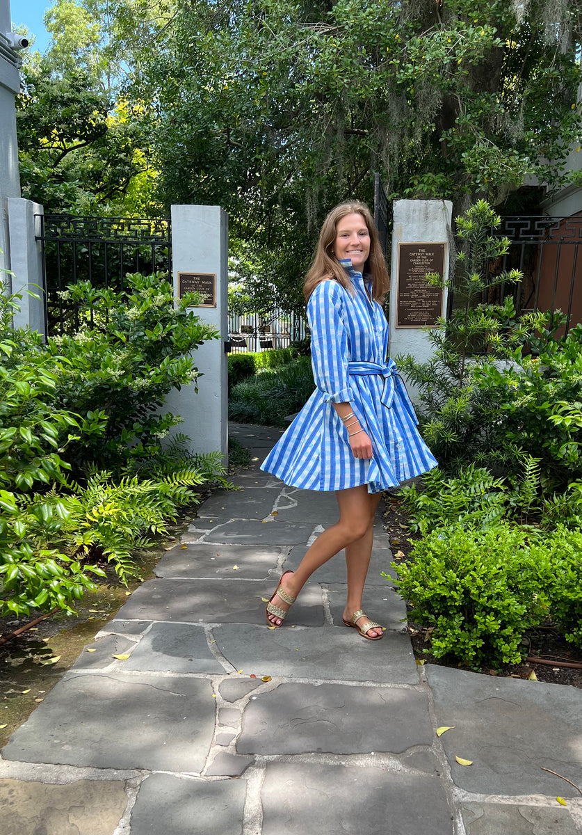 Tanner Belted Dress Blue Watercolor Check – Shop Madison Mathews