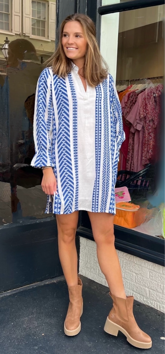 Darren Mini Dress Blue Woven – Shop Madison Mathews